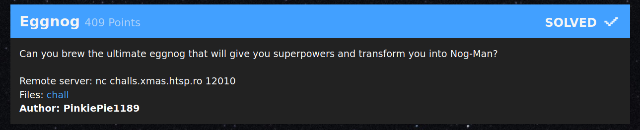 X Mas Ctf 2019 Eggnog Pwn Writeups